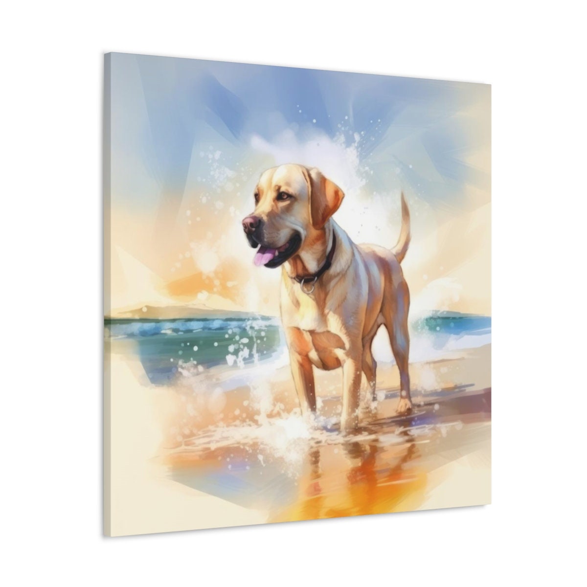 Labrador Retriever on the Beach, Labrador Retriever Watercolor, Yellow ...