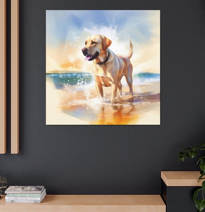 Labrador Retriever on the Beach, Labrador Retriever Watercolor, Yellow ...