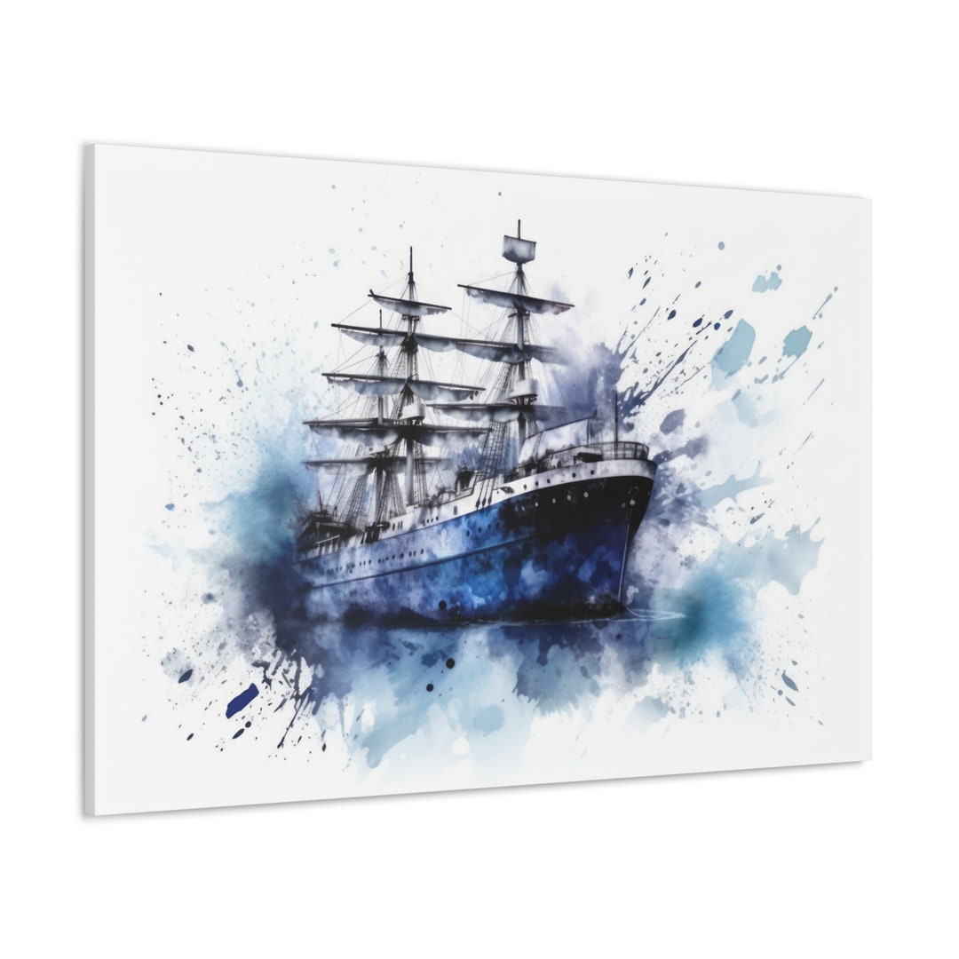 Blue Battleship Art, Nautical Wall Art, Nautical Decor, Vintage Boat ...