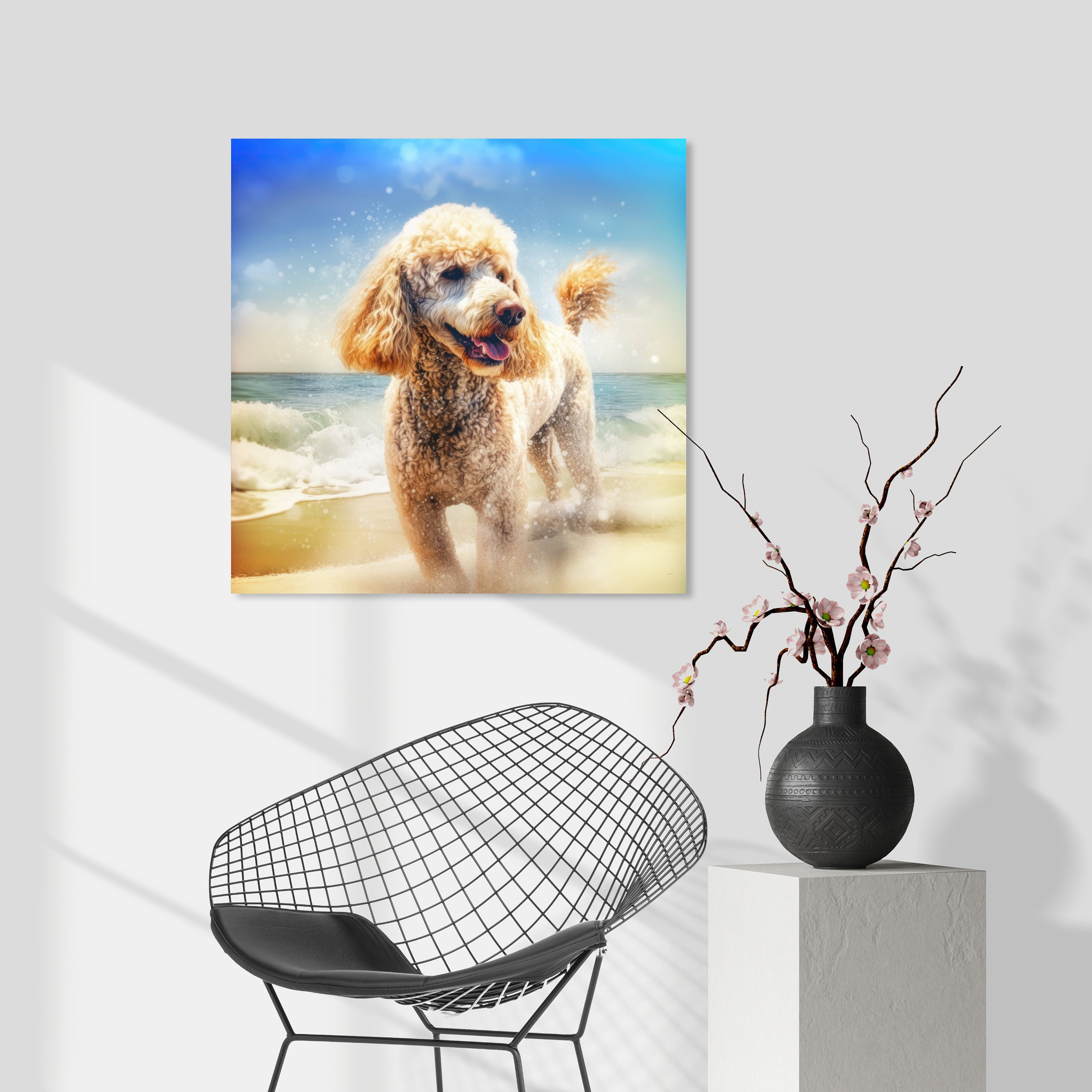 Poodle on the Beach, Poodle Watercolor, Poodle Wall Art, Dog Artwork ...
