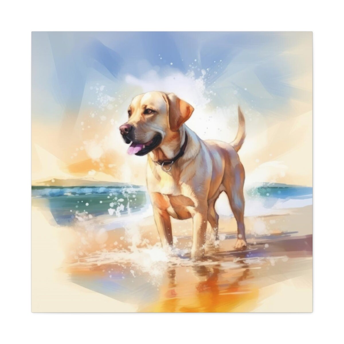 Labrador Retriever on the Beach, Labrador Retriever Watercolor, Yellow ...