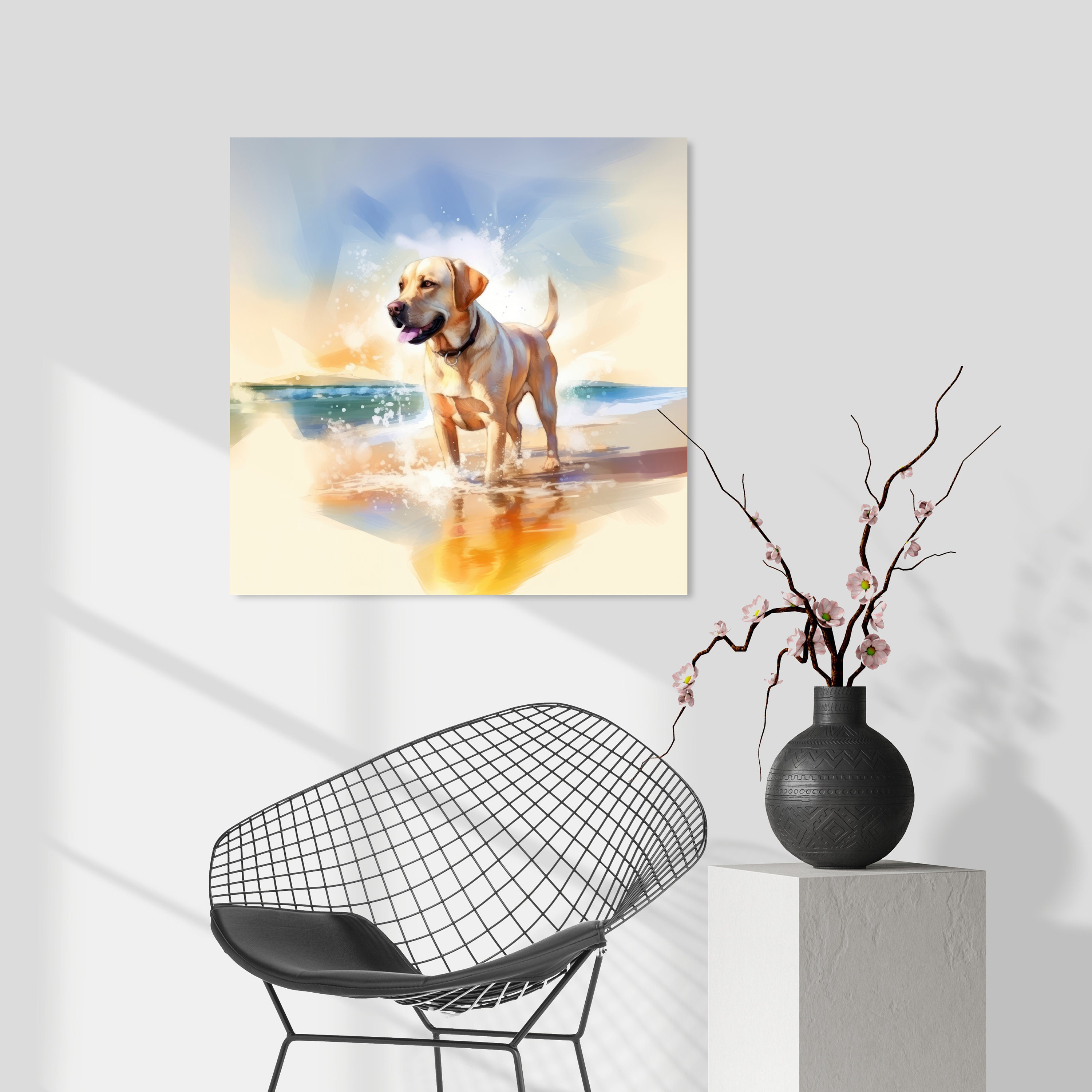 Labrador Retriever on the Beach, Labrador Retriever Watercolor, Yellow ...