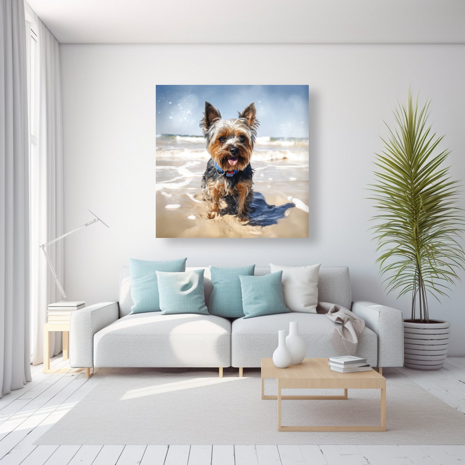 Yorkshire Terrier at the Beach, Yorkie Watercolor, Dog Artwork, Yorkie ...