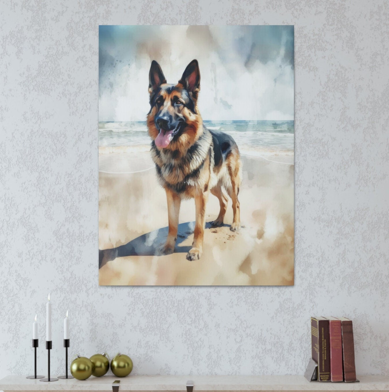 German Shepherd on the Beach, German Shepherd Watercolor, German ...