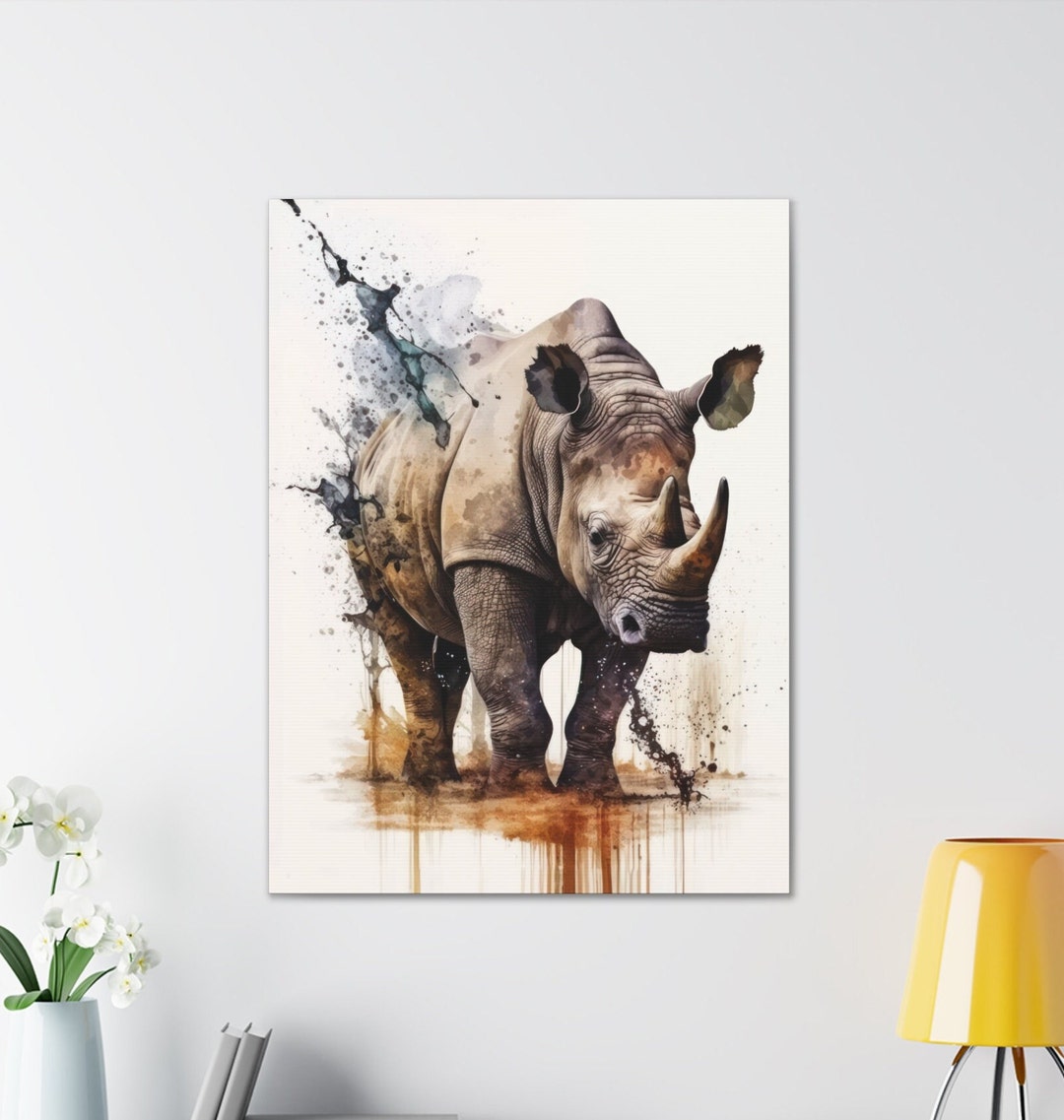 Rhinoceros Wall Art, Rhino Watercolor, Rhinoceros, Rhino Art, Big Rhino ...
