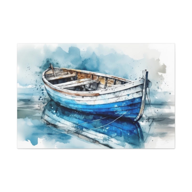 Blue Rowboat Wall Art, Blue Boat Art, Lake House Decor, Beach Wall Art ...