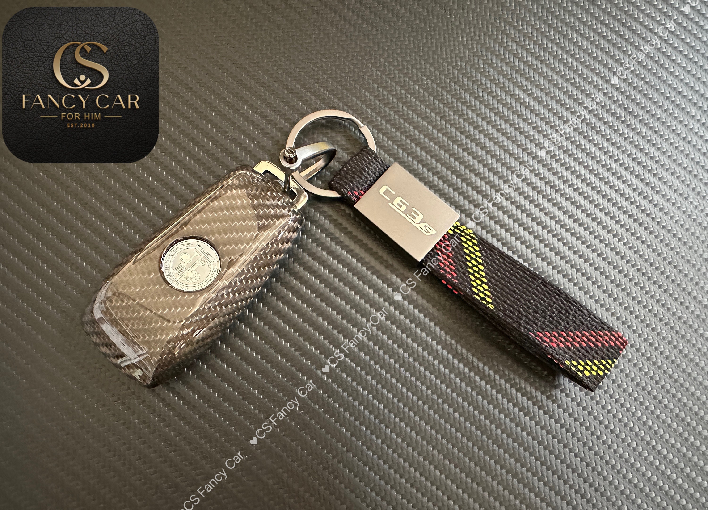 C63S Premium Genuine Carbon Fiber Key Fob Cover Case Fit for Mercedes ...