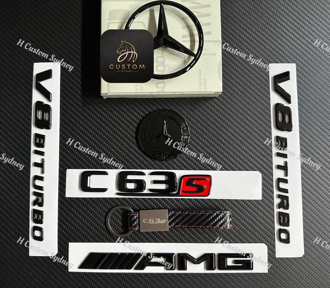 C63S Gloss Black Badges Emblems Package for W205 C205 S205 A205 ...