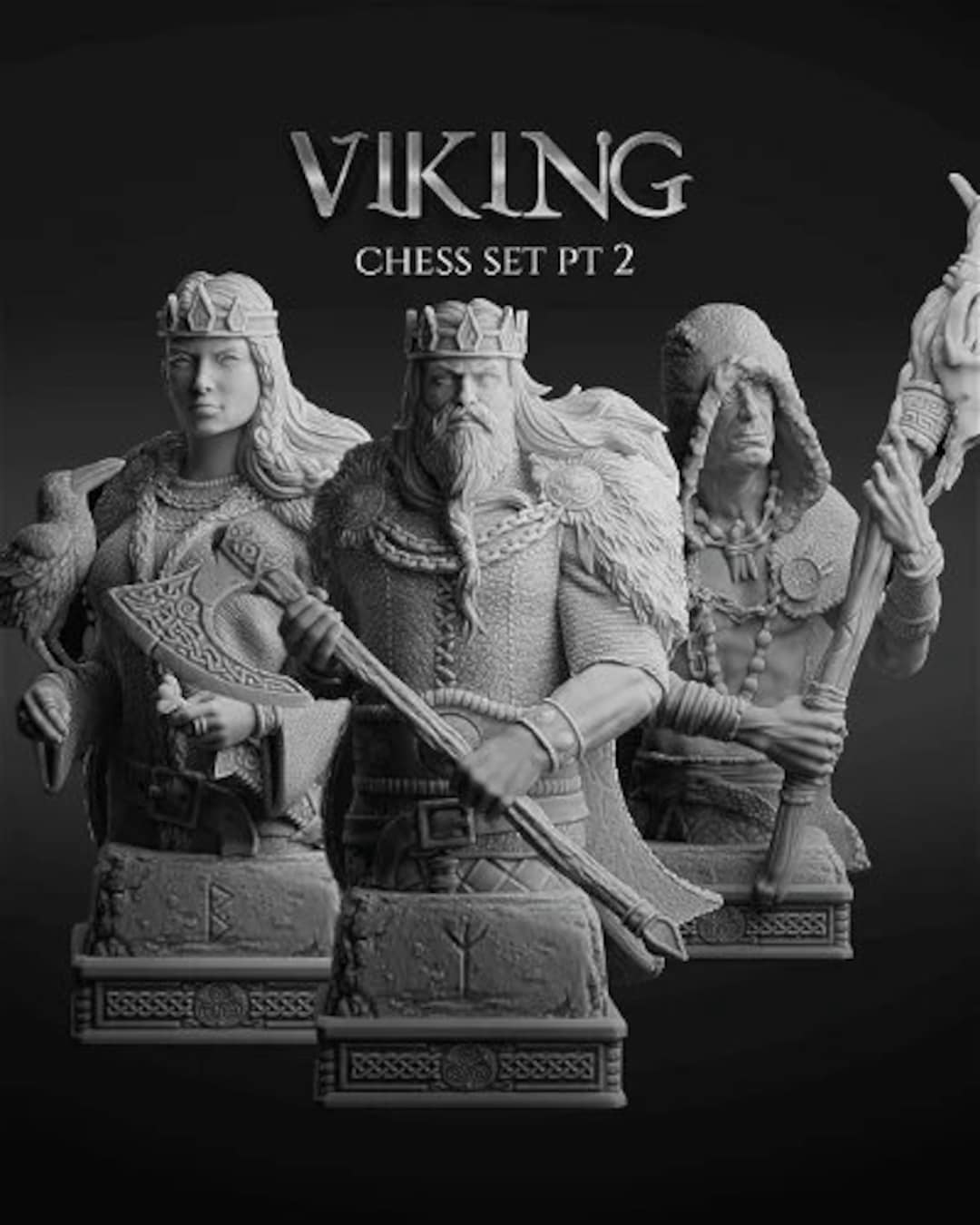 Viking Chess Pieces - 16 Parts - 3D Printed - STLFLIX - Fantasy ...