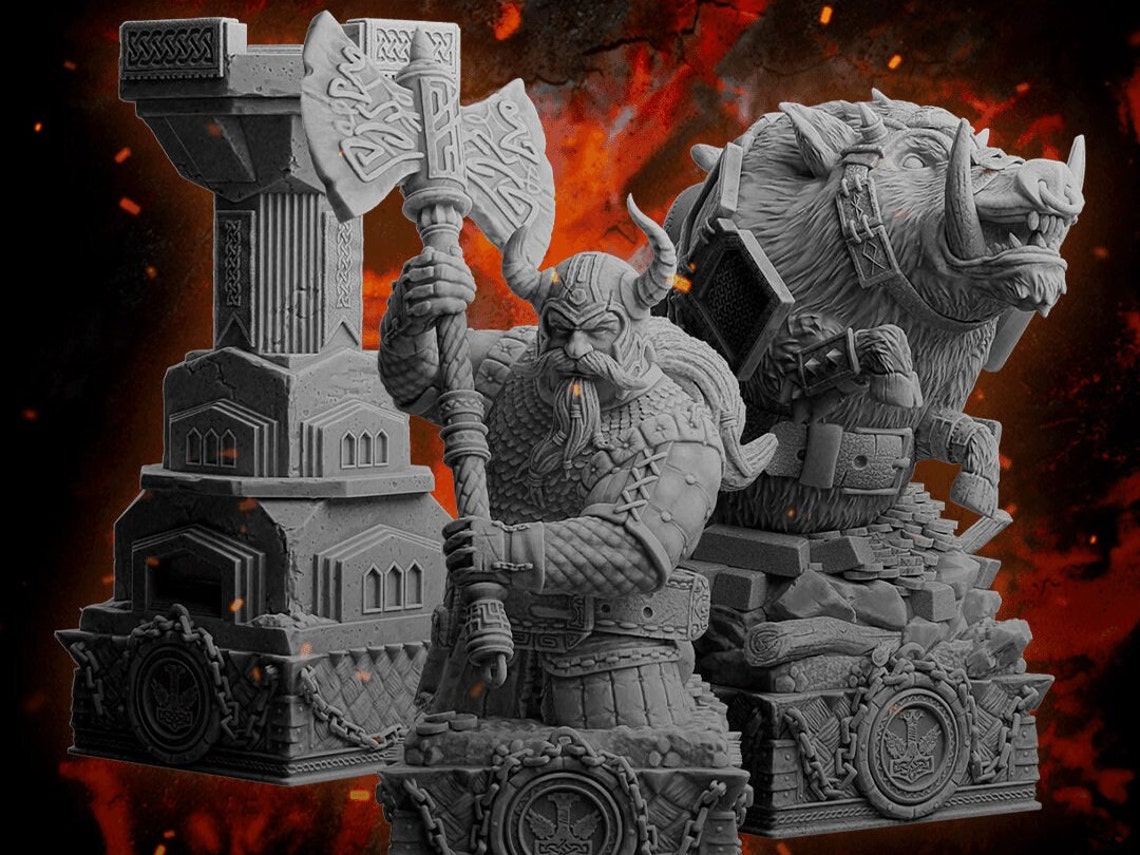 Dwarven Chess Pieces 16 Parts 3D Printed STLFLIX Fantasy D&D Tabletop ...