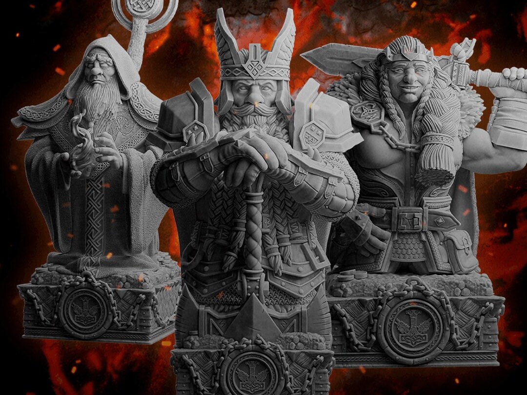 Dwarven Chess Pieces - 16 Parts - 3D Printed - STLFLIX - Fantasy - D&D ...