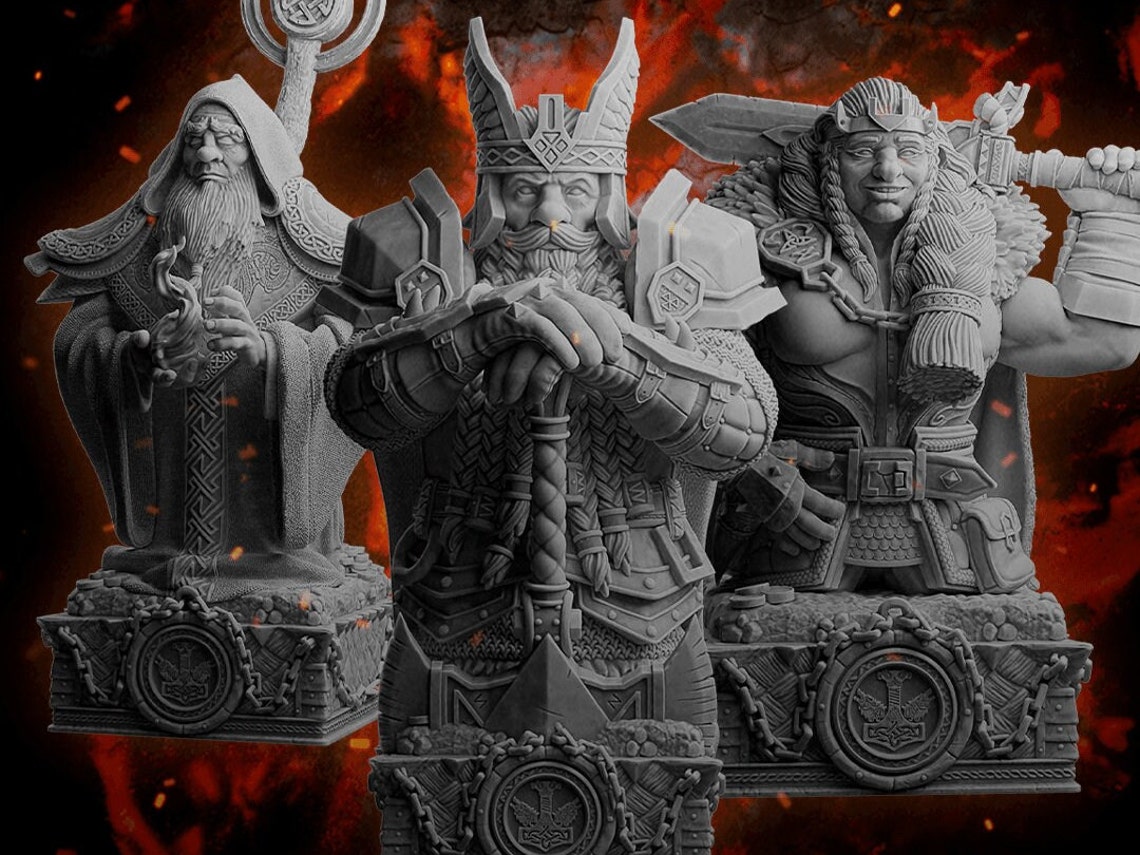 Dwarven Chess Pieces 16 Parts 3D Printed STLFLIX Fantasy D&D Tabletop ...