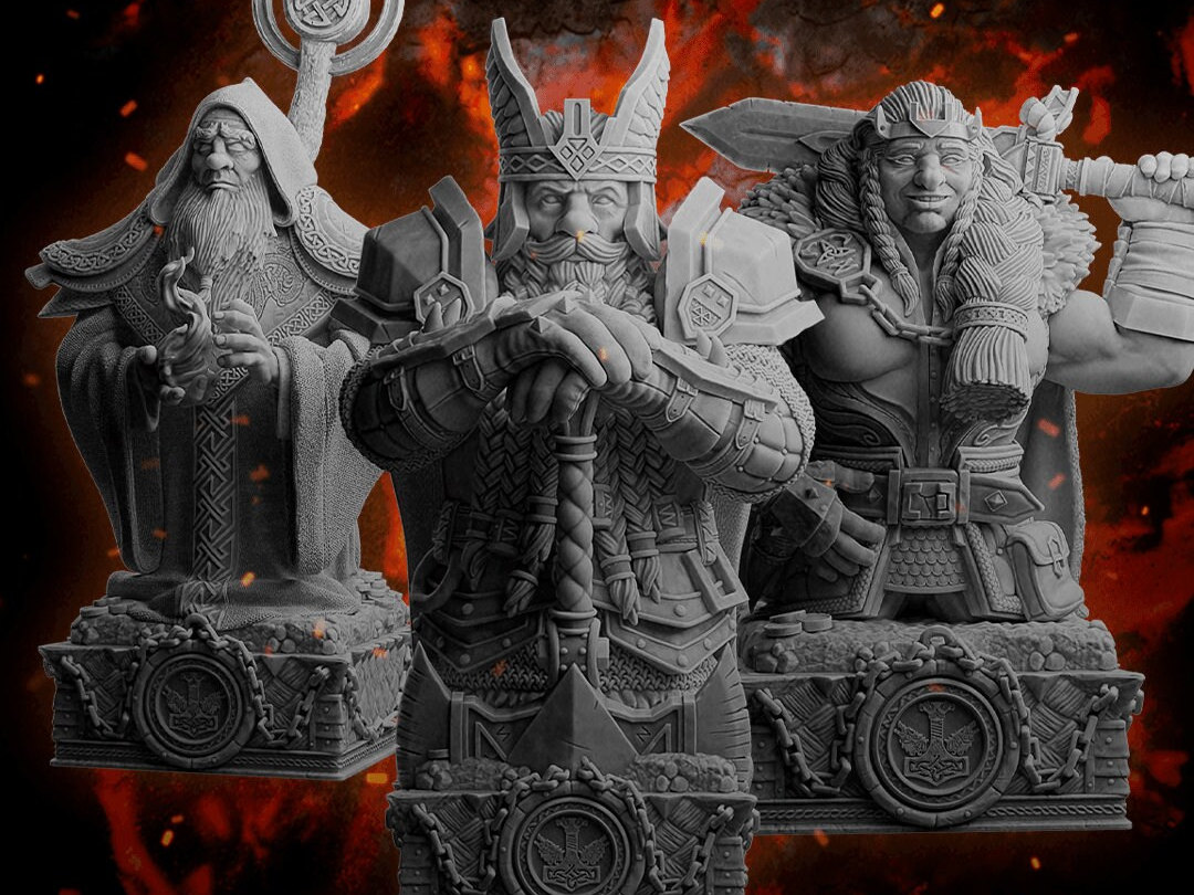 Dwarven Chess Pieces 16 Parts 3D Printed STLFLIX Fantasy D&D Tabletop ...