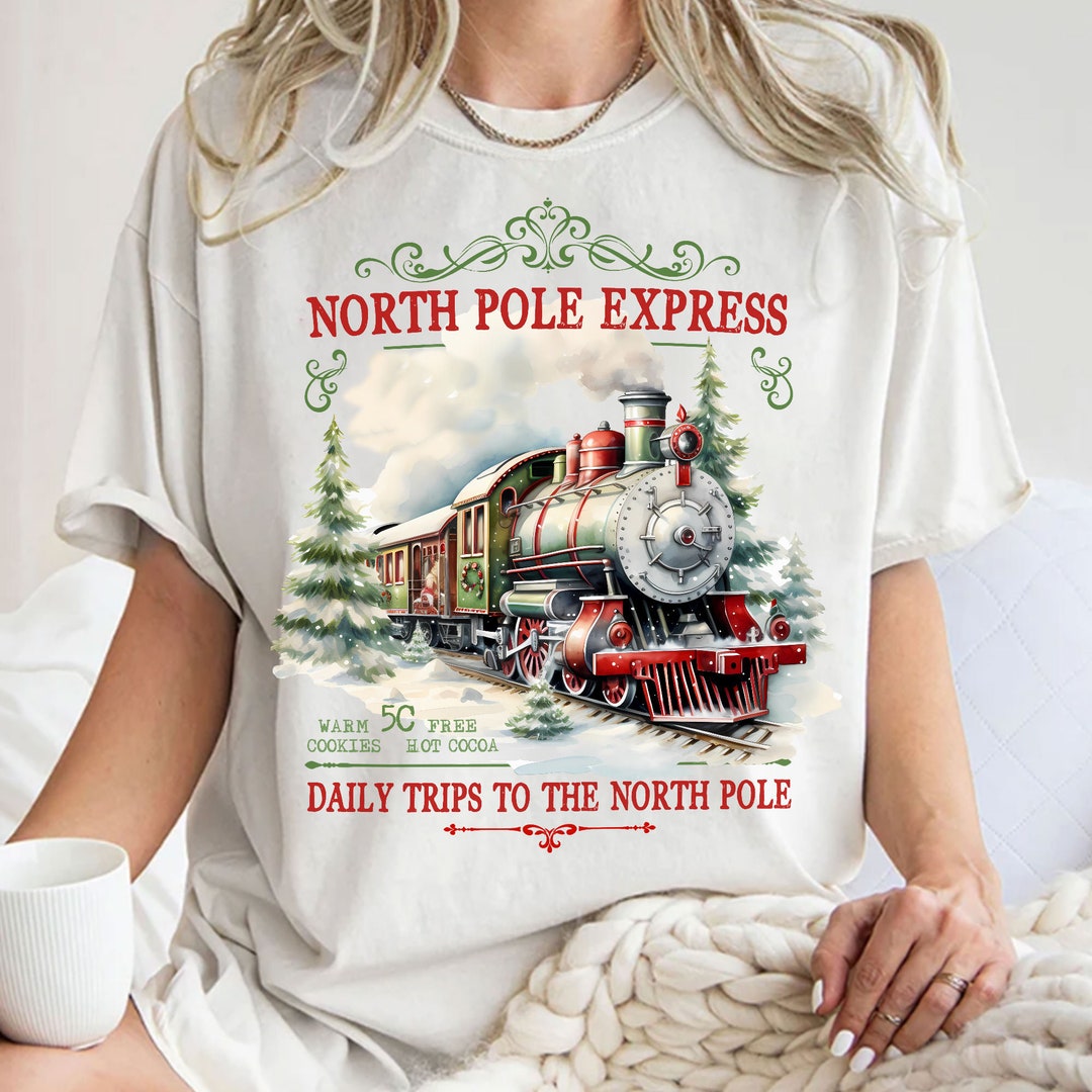 North Pole Express Tee, North Pole Train Shirt, Vintage Christmas Train ...