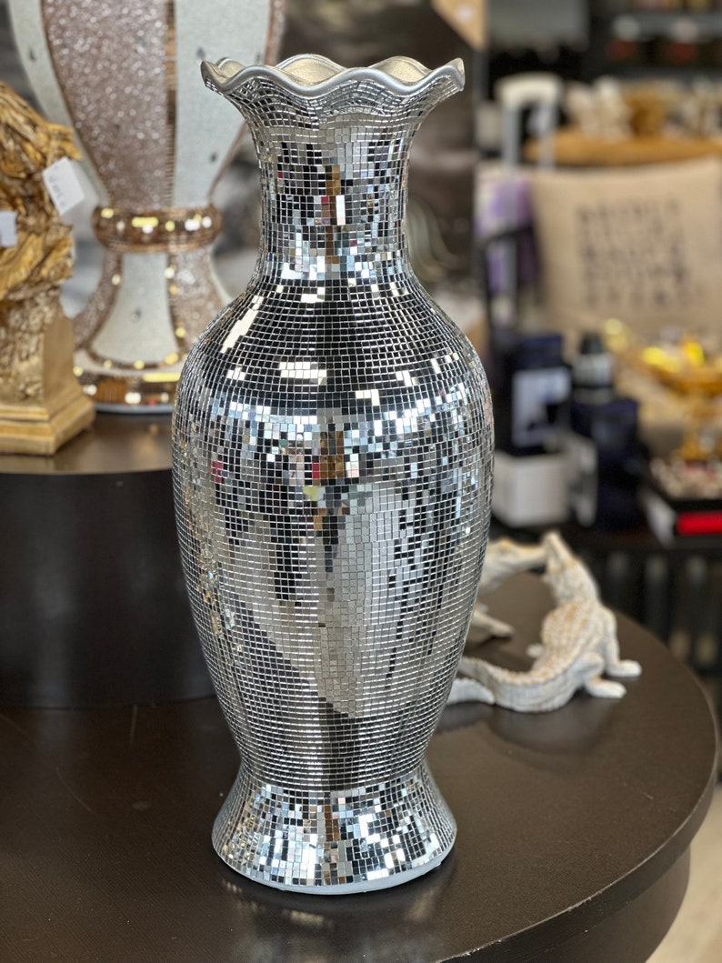 Silver Mirrored Vase/ Reflective Large Vase/ Silver Large Vase/ Silver ...