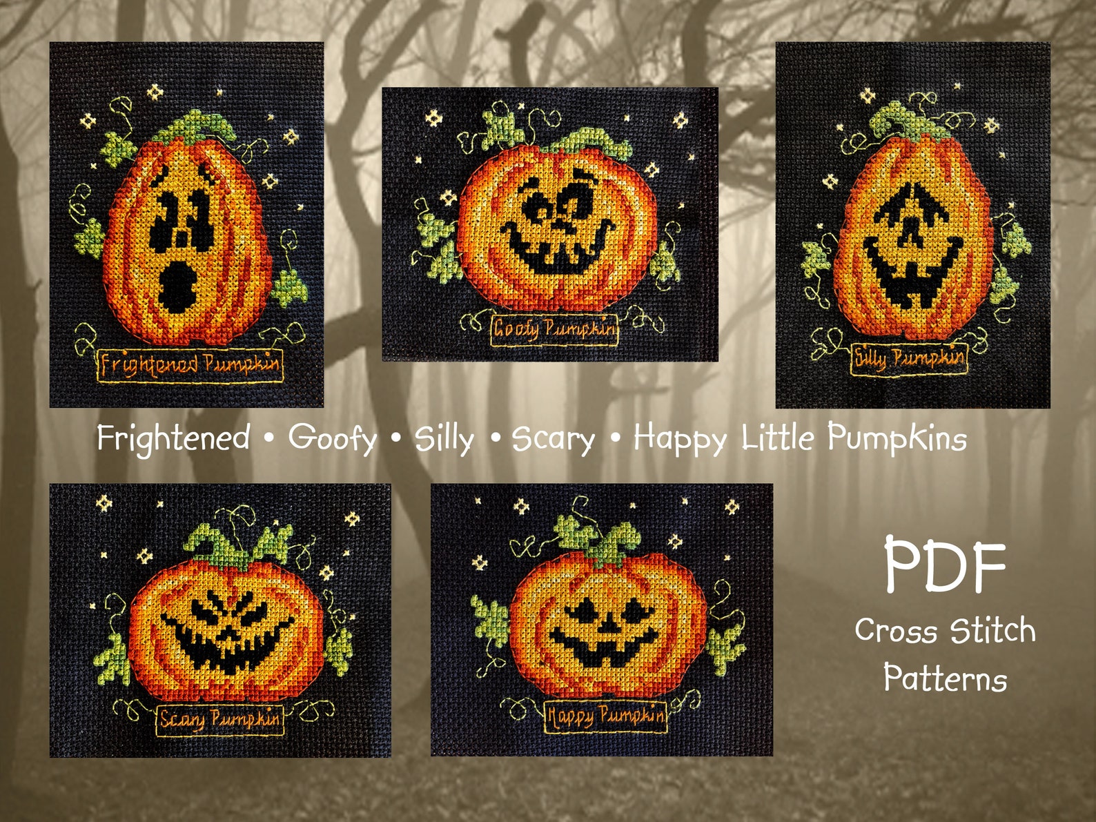 Halloween Pumpkin Cross Stitch Patterns PDF Jack-o'lanterns - Etsy