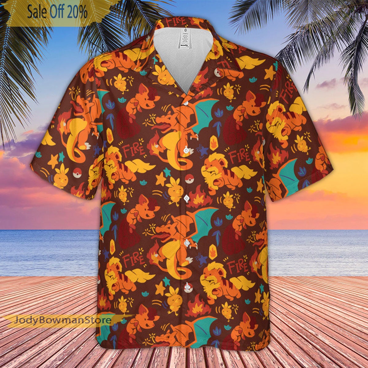 Charizard Hawaiian Shirt, PKM Button Up Shirt, Charizard Holiday Shirt