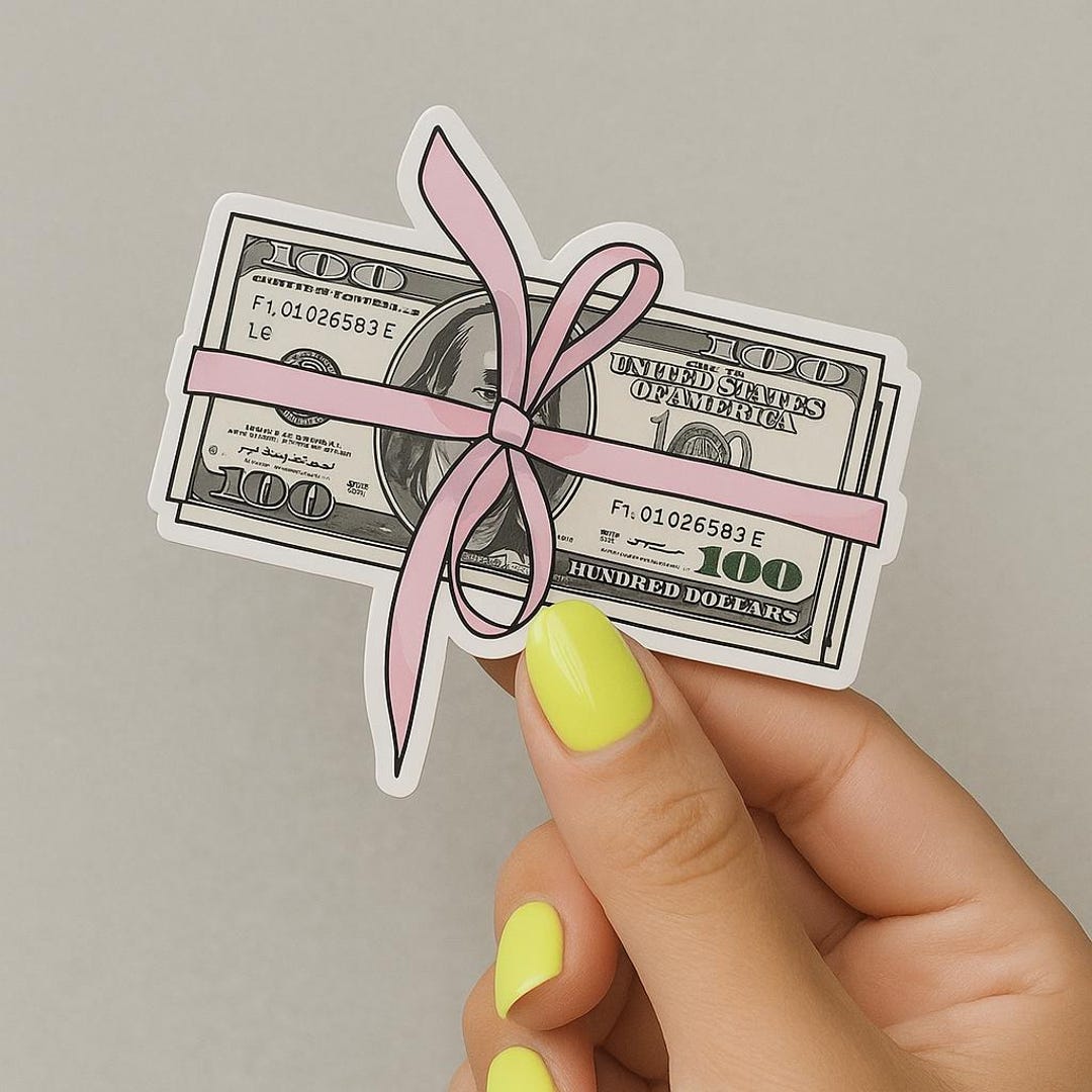 Money Stack Sticker – Pink Bow Dollar Decal, Waterproof Vinyl Sticker ...
