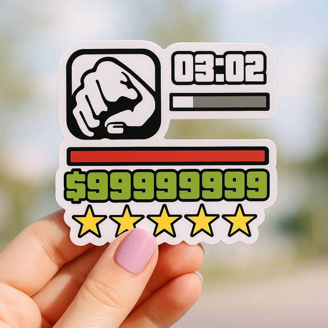 GTA Inspired Die Cut Sticker – Glossy Waterproof Finish, 99999999 Stars ...