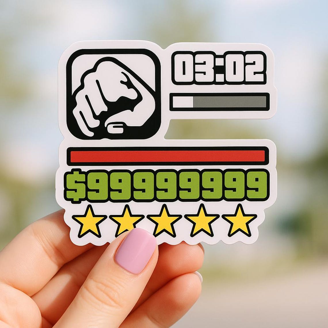 GTA Inspired Die Cut Sticker – Glossy Waterproof Finish, 99999999 Stars ...