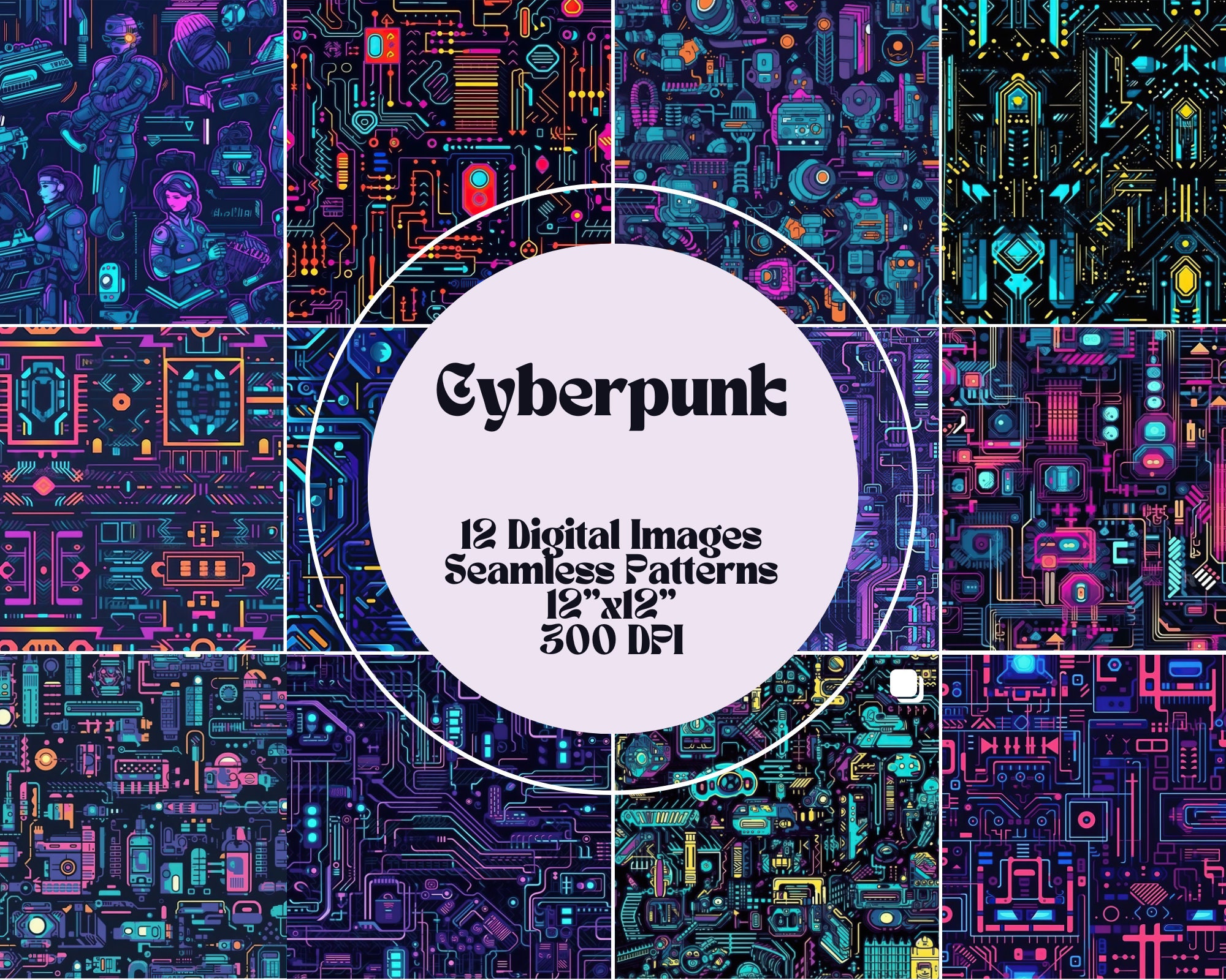 Cyberpunk Seamless Paper / Pattern pdf, Png, Commercial Use, Seamless ...