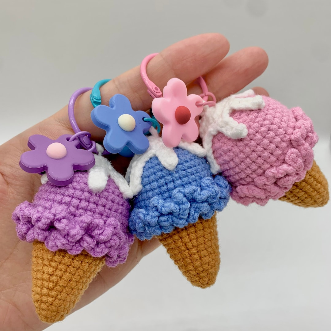 Cute Ice Cream Keychain, Crochet Keychain,handmade Flower Keychain ...