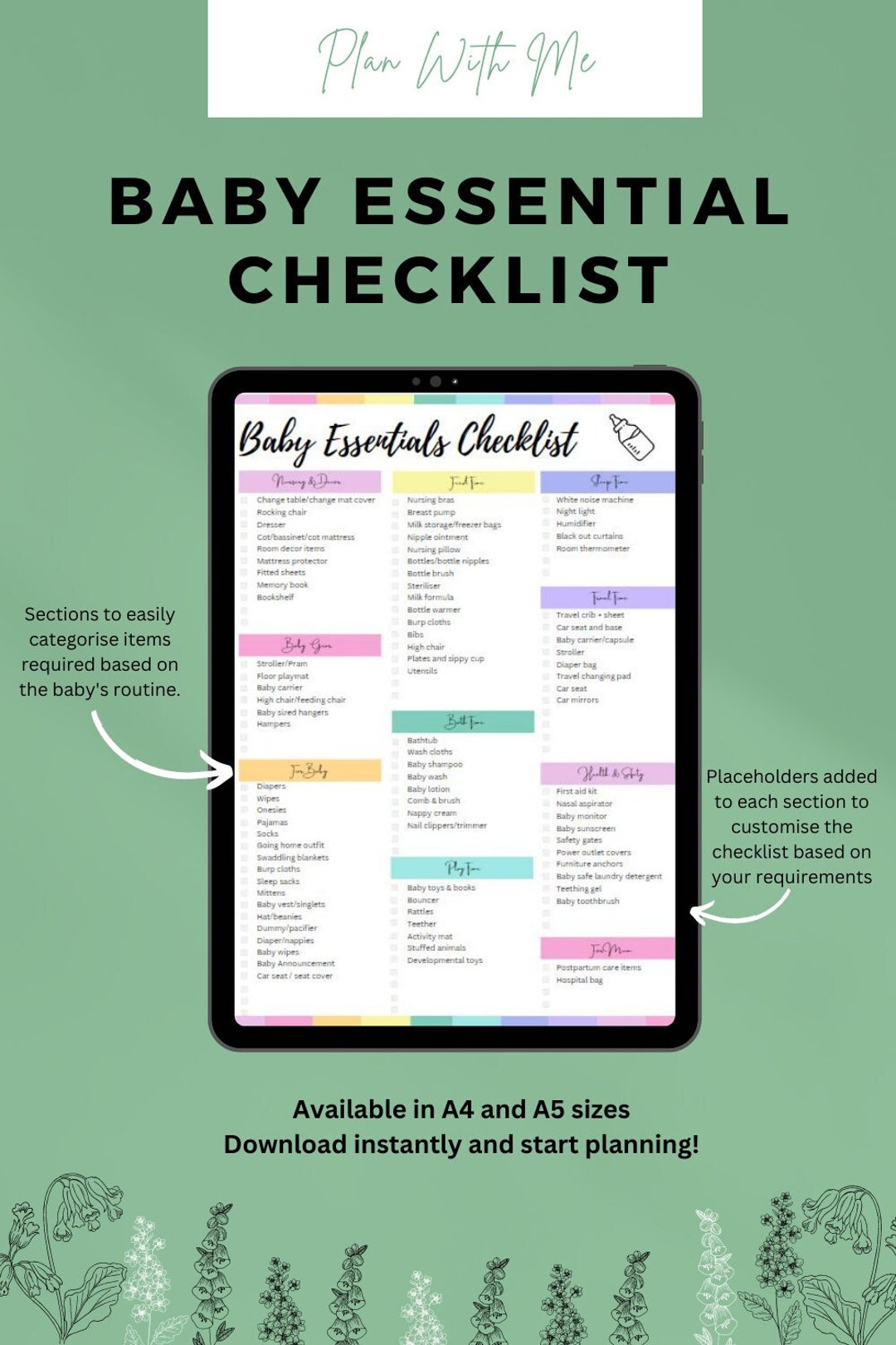 Baby Essentials Checklist Printable Rainbow|newborn Essentials|nursery ...