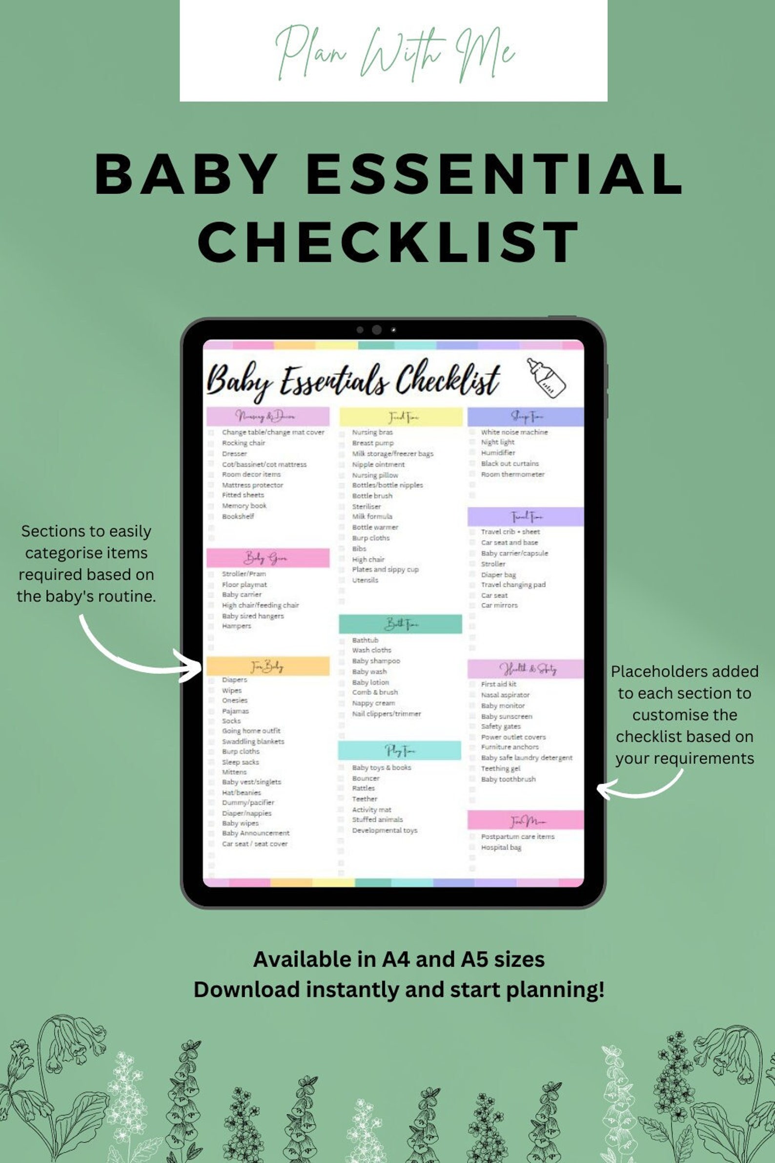 Baby Essentials Checklist Printable Rainbow|newborn Essentials|nursery Checklist|baby Registry ...