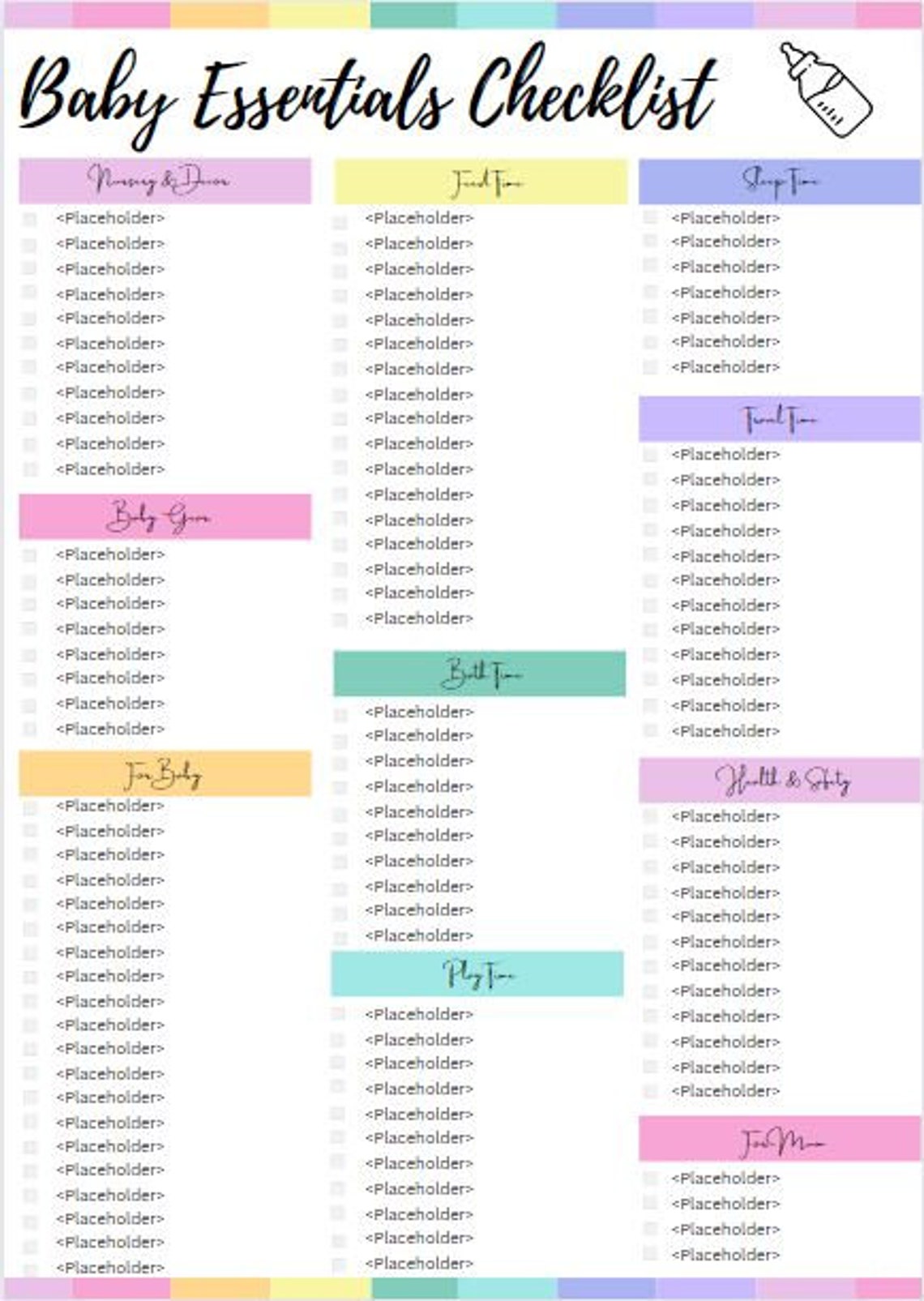 Baby Essentials Checklist Printable Rainbow|newborn Essentials|nursery ...