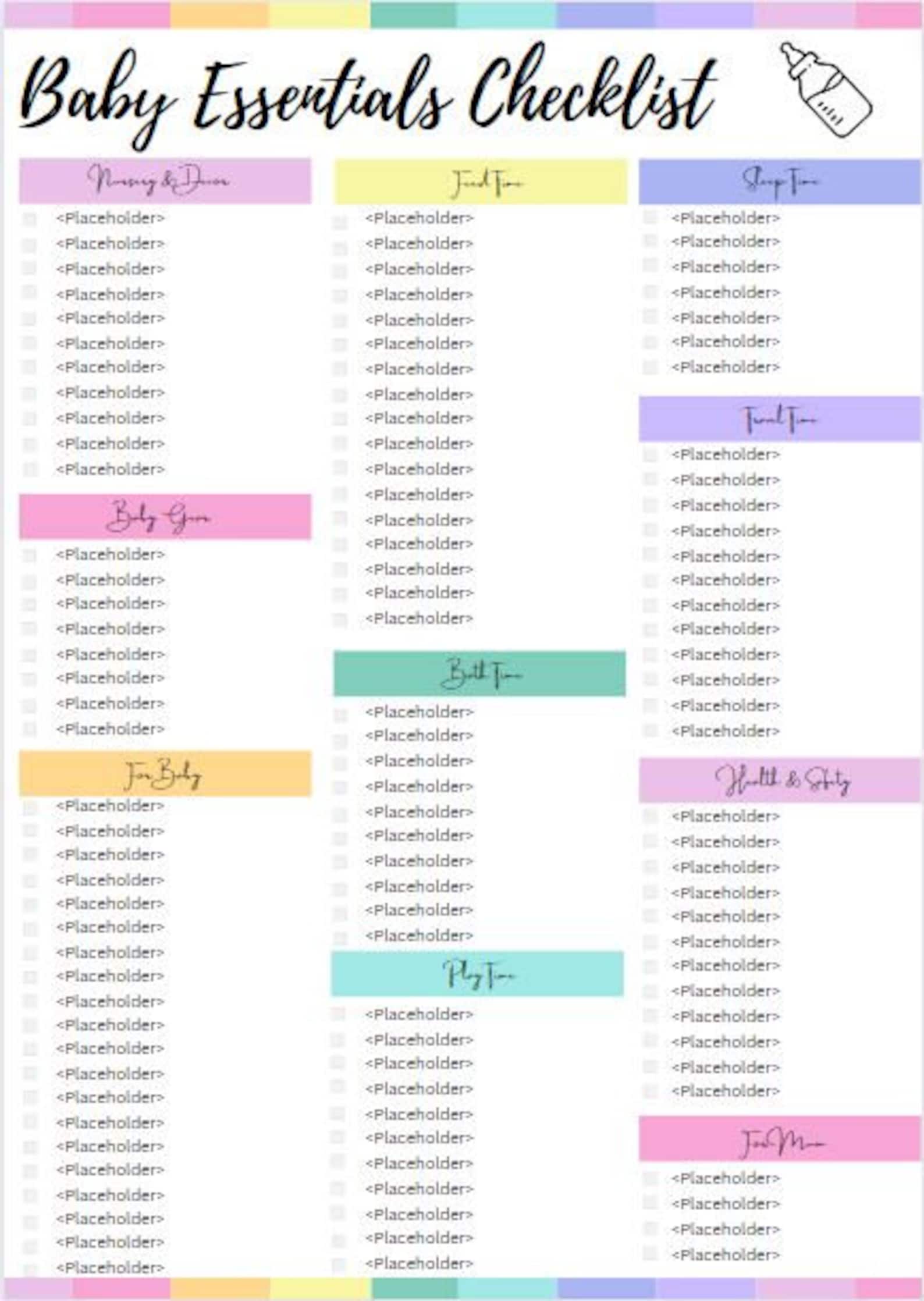 Baby Essentials Checklist Printable Rainbow|newborn Essentials|nursery ...