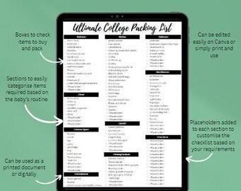 Printable College Packing List, Back to School, Packing Checklist ...