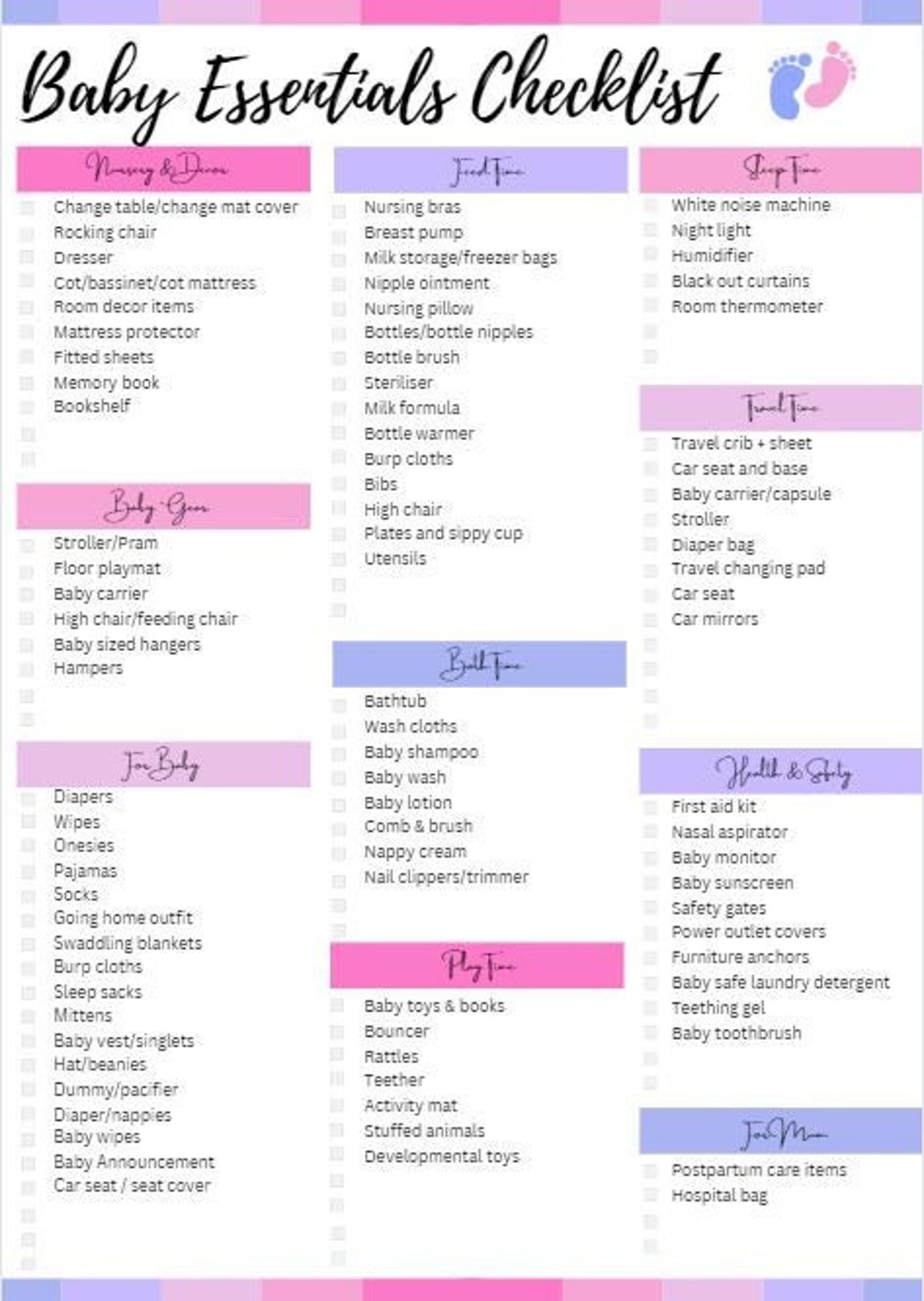 Baby Essentials Checklist Printable Pink|newborn Essentials|nursery ...