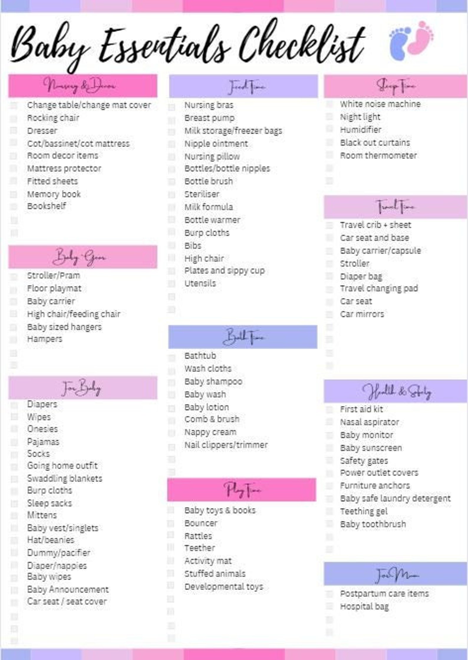 Baby Essentials Checklist Printable Pink|newborn Essentials|nursery ...