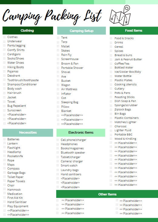 Camp Checklist Editable RV Checklist Before Leaving Packing List What ...