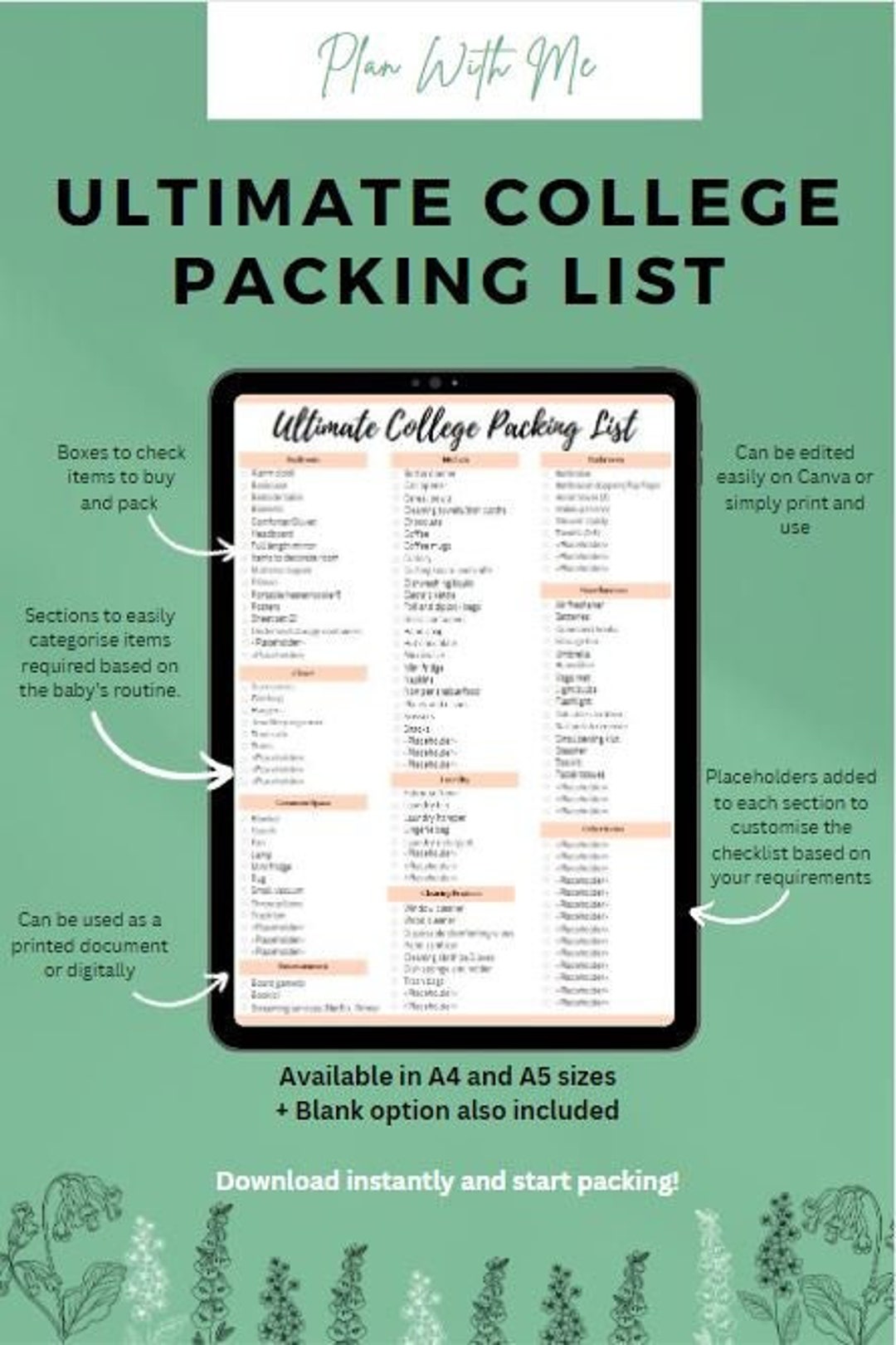 Printable College Packing List, Back to School, Packing Checklist ...
