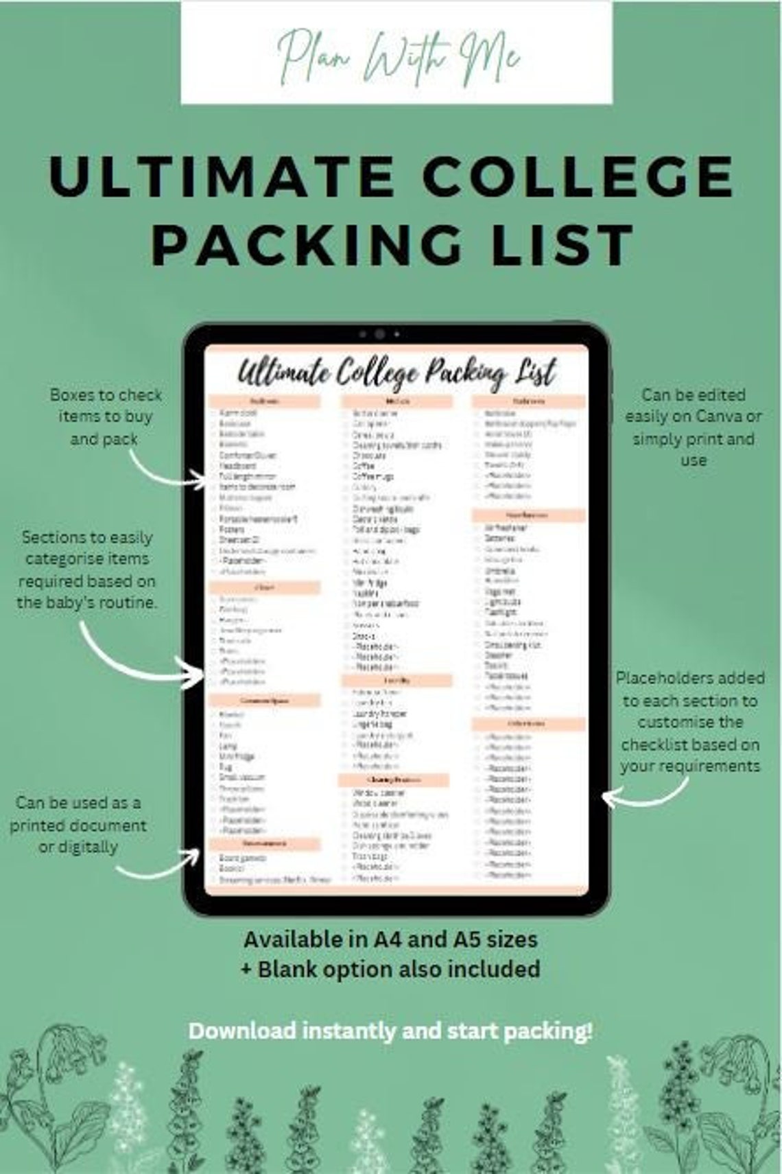 Printable College Packing List, Back to School, Packing Checklist ...