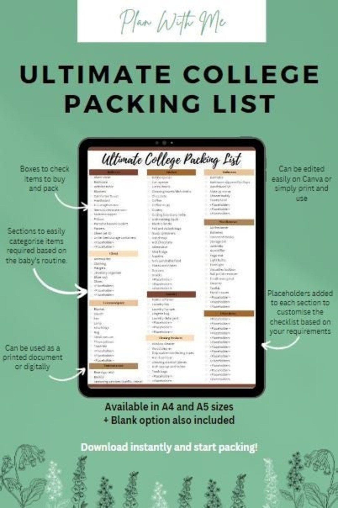 Printable College Packing List, Back to School, Packing Checklist ...
