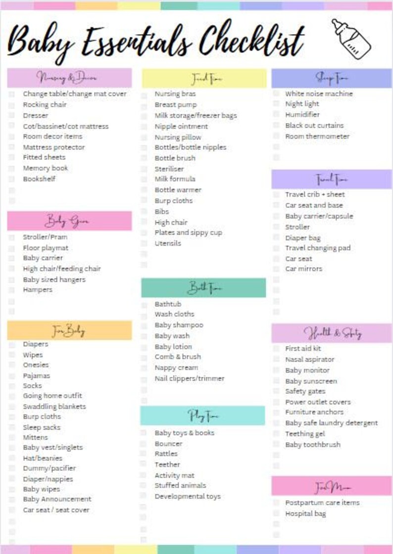 Baby Essentials Checklist Printable Rainbow|newborn Essentials|nursery ...