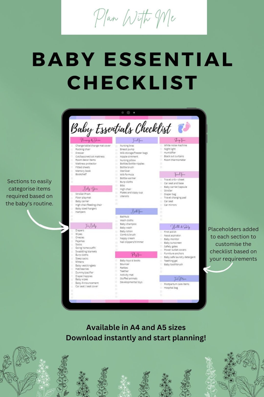 Baby Essentials Checklist Printable Pink|newborn Essentials|nursery ...