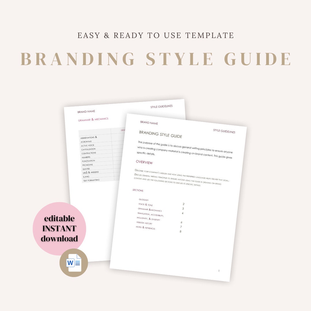 Editable BRAND STYLE GUIDE Template Word/googledocs - Etsy Australia