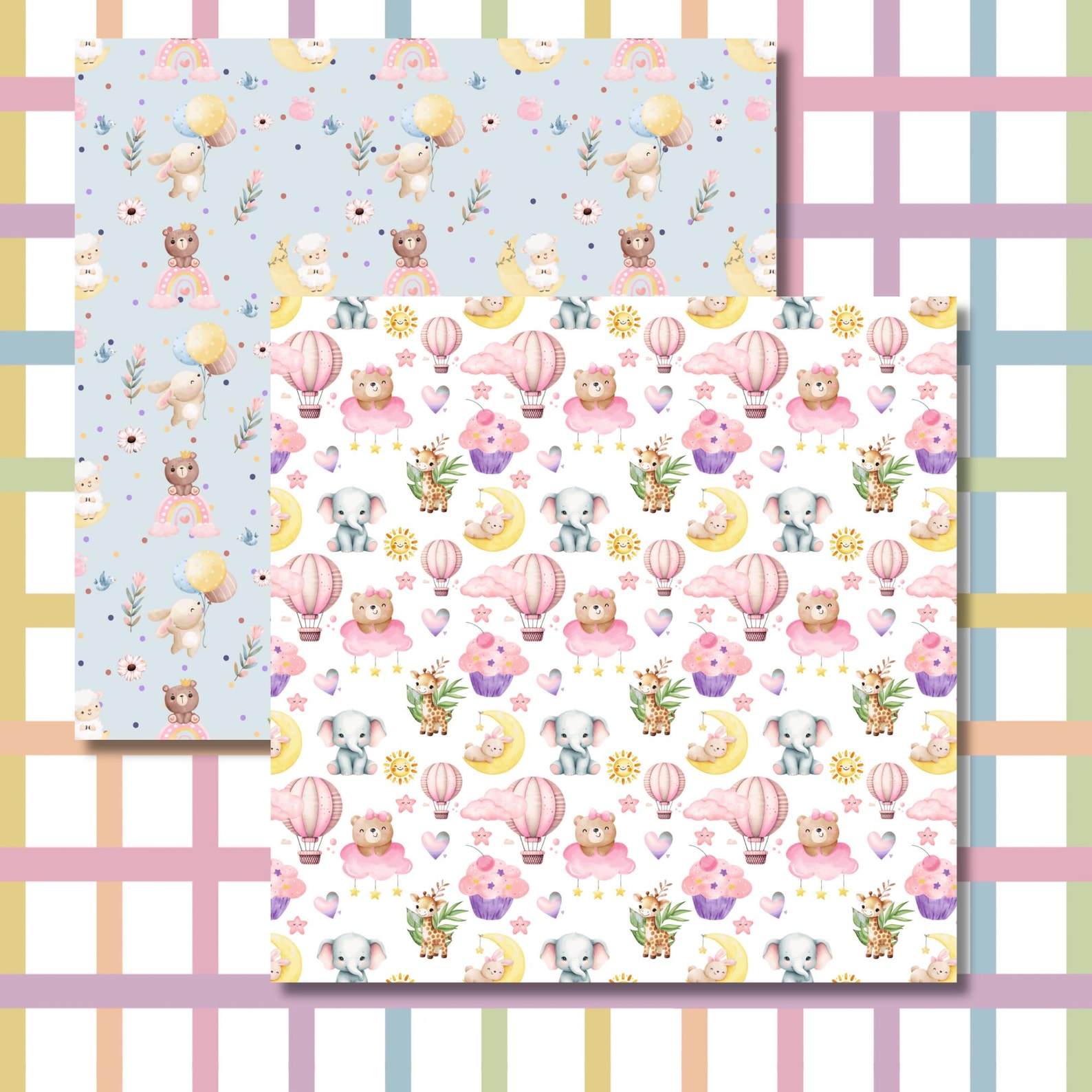 Digital Baby Animals Scrapbook Paper – Pastel Nursery Patterns for ...