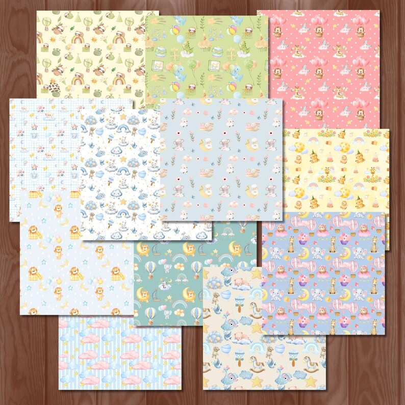 Digital Baby Animals Scrapbook Paper – Pastel Nursery Patterns for ...