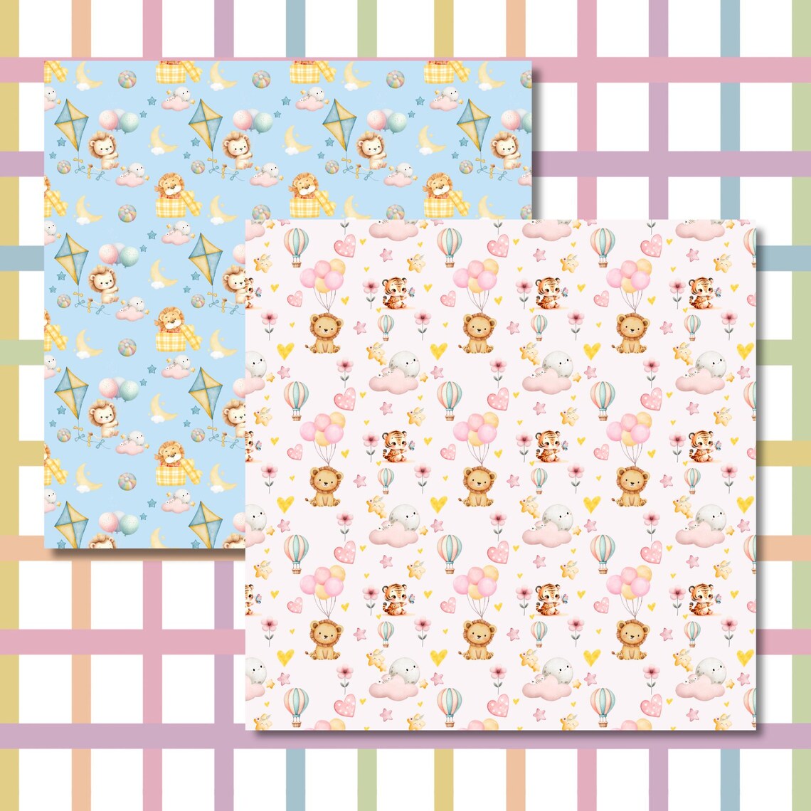 Digital Baby Animals Scrapbook Paper – Pastel Nursery Patterns for ...