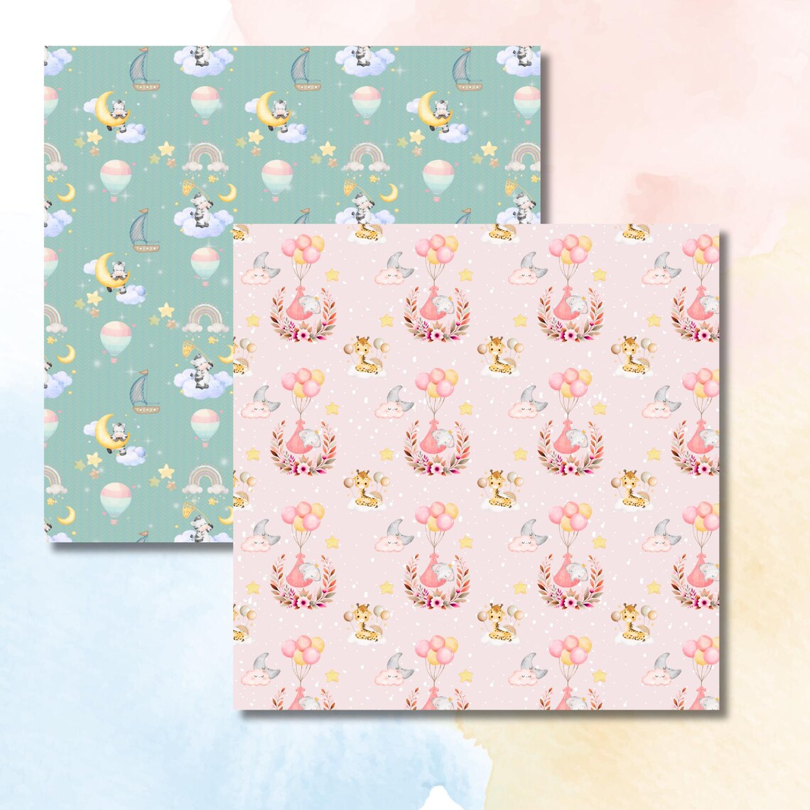 Digital Baby Animals Scrapbook Paper – Pastel Nursery Patterns for ...