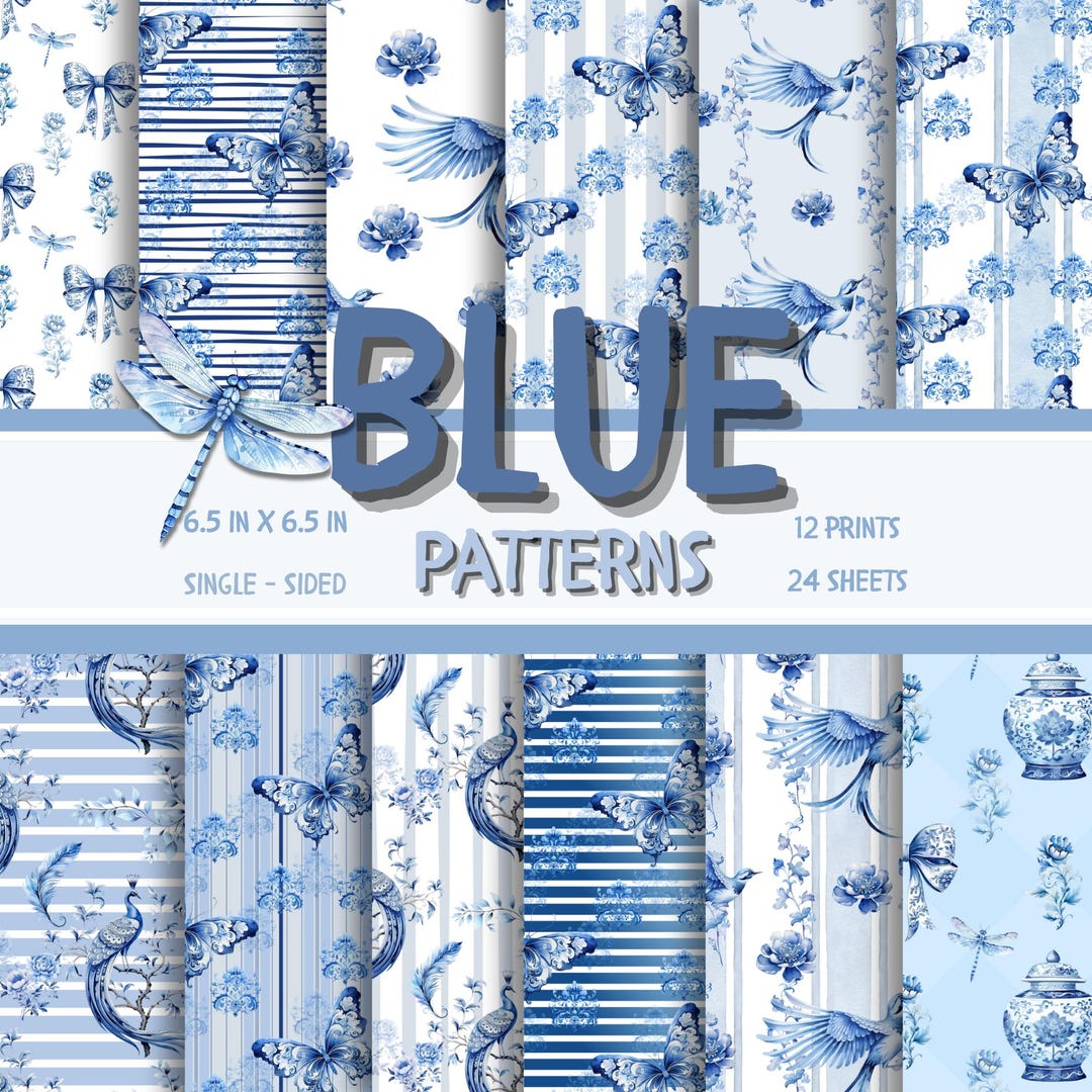 Blue Bird Floral Scrapbook Paper – Single-sided Decorative Paper for ...