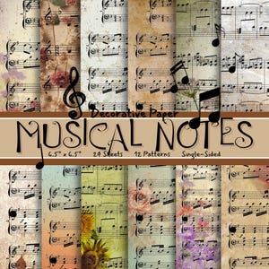 Vintage Sheet Music Scrapbook Paper – Craft Paper Pack, 24 Sheets, 12 ...