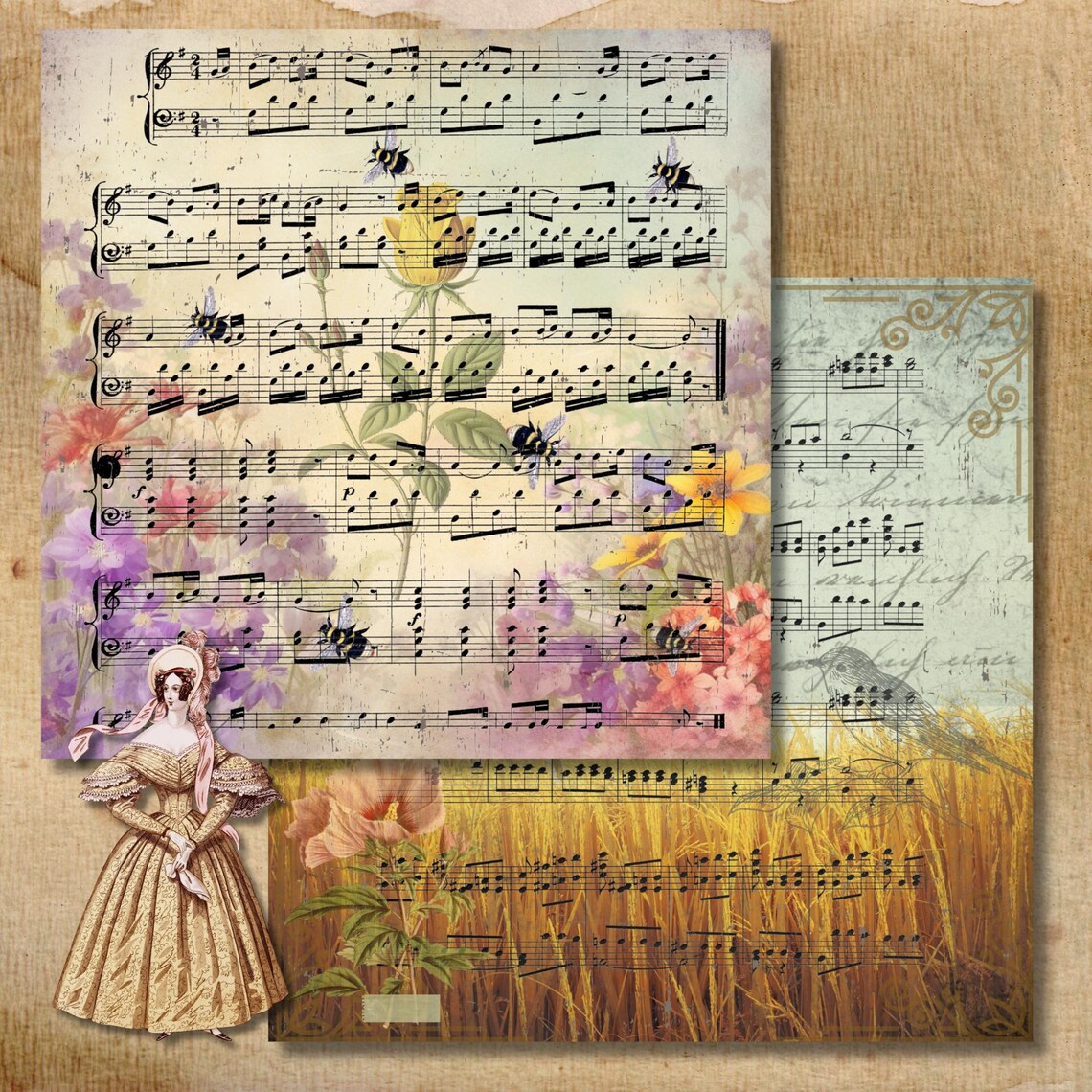 Vintage Sheet Music Scrapbook Paper – Craft Paper Pack, 24 Sheets, 12 ...