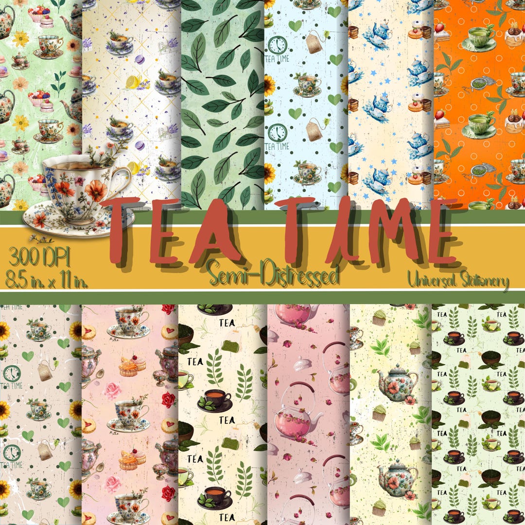 Tea Time Digital Paper - Etsy