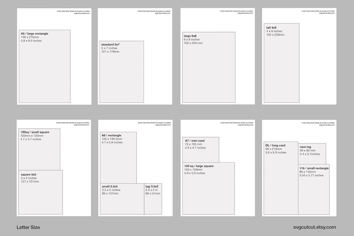 Printable Invite Card Size Guide - A4 and Letter Size - Wedding Invite ...