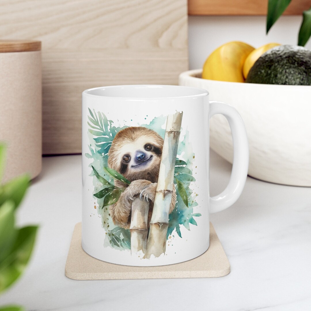 Cute Sloth Lover Mug. Sloth in Bamboo Tree Coffee & Tea Cup. Exotic ...